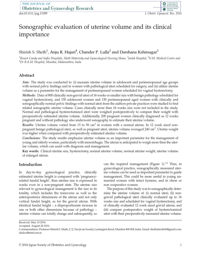 Sonographic Evaluation of Uterine Volume and Its Clinical Importance ...