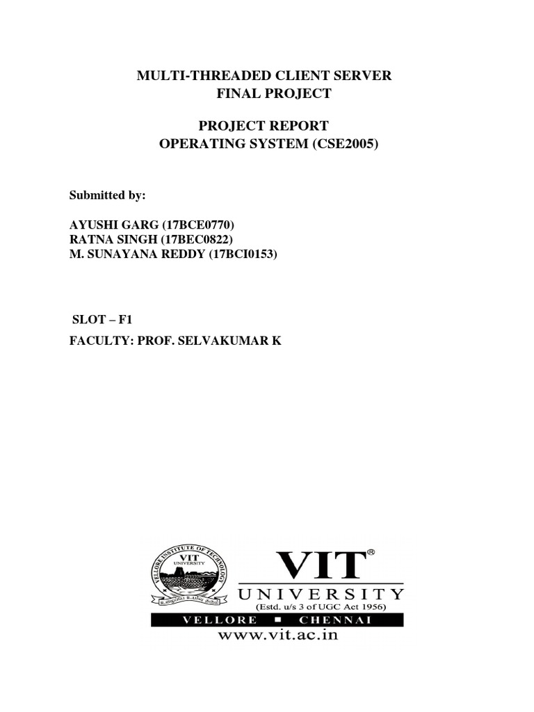Multi-Threaded Client Server Final Project Project Report Operating System (Cse2005) | Download ...