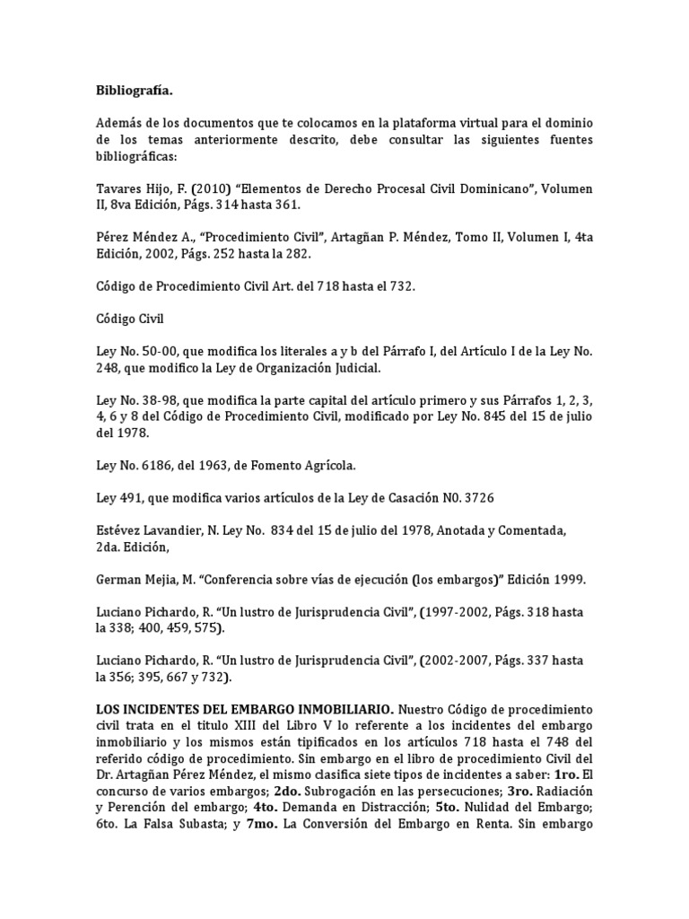 Los Incidentes Del Embargo Inmobiliario. | PDF | Sentencia (ley) | Pagos