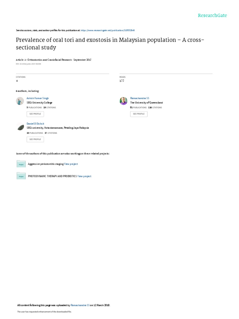 Prevalence of Oral Tori and Exostosis in Malaysian Population - A Crosssectional Study | PDF | P ...