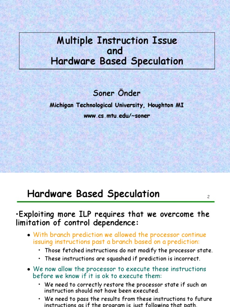 Multiple Instruction Issue and Hardware Based Speculation: Soner Önder | PDF | Central ...