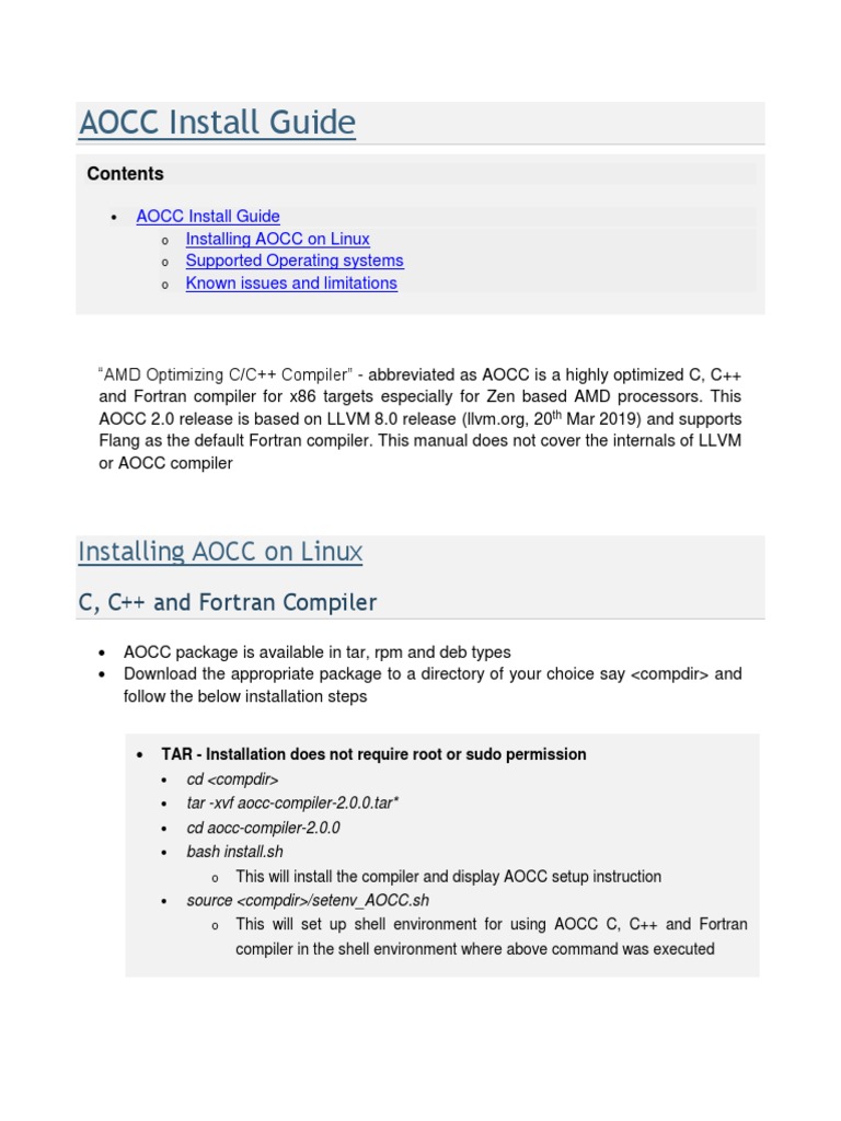 AOCC Install Guide: Installing AOCC On Linux | PDF | Compiler | Library ...