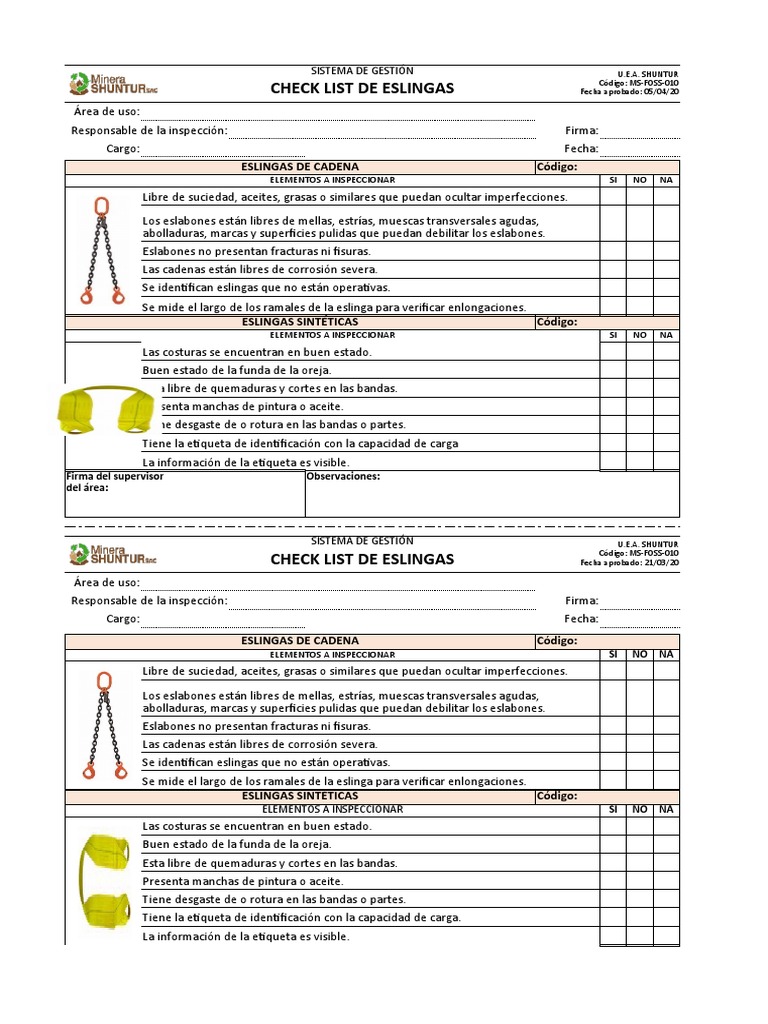 Checklist Eslingas | PDF | Naturaleza