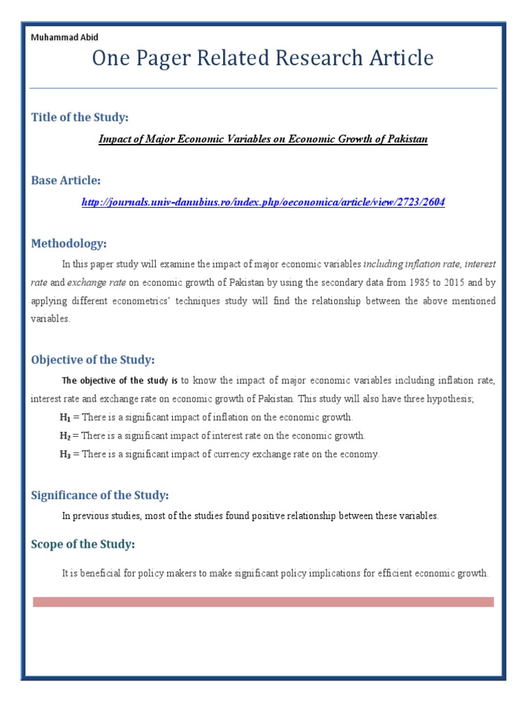 One Pager Related Research Article | PDF | Career & Growth | Finance ...