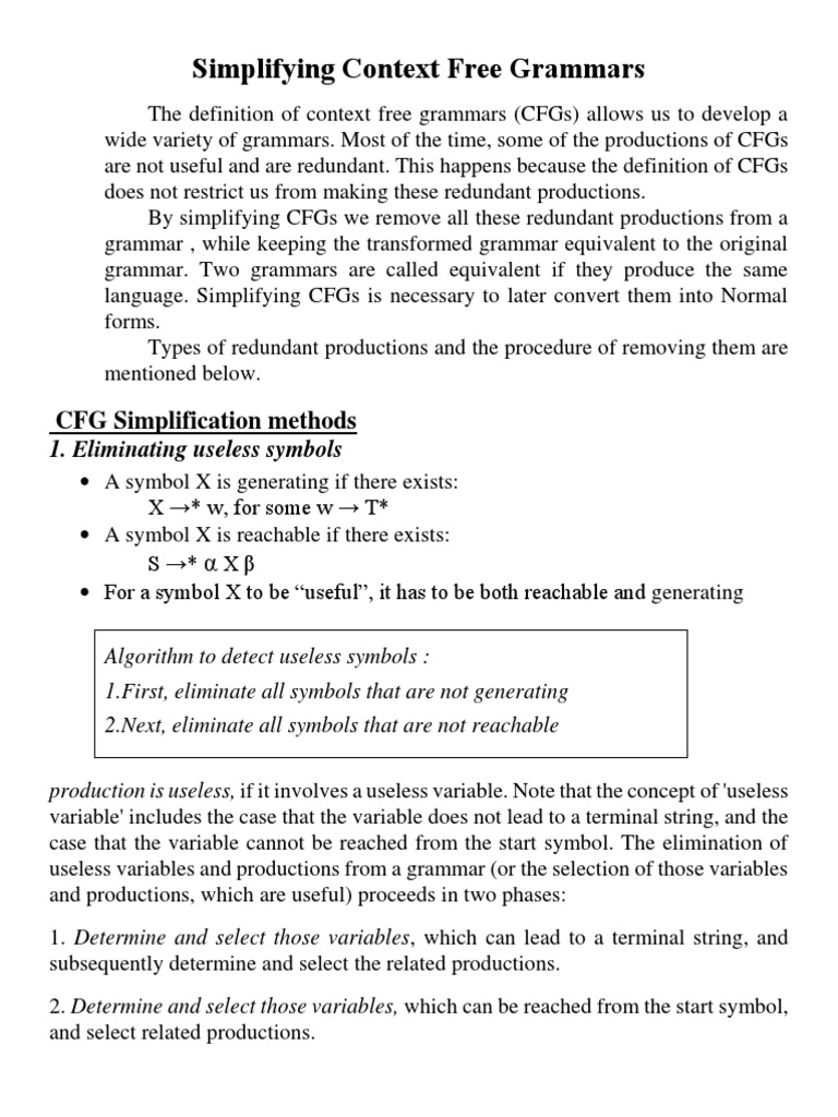 9 - CFG Simplification | PDF | Mathematical Logic | Metalogic
