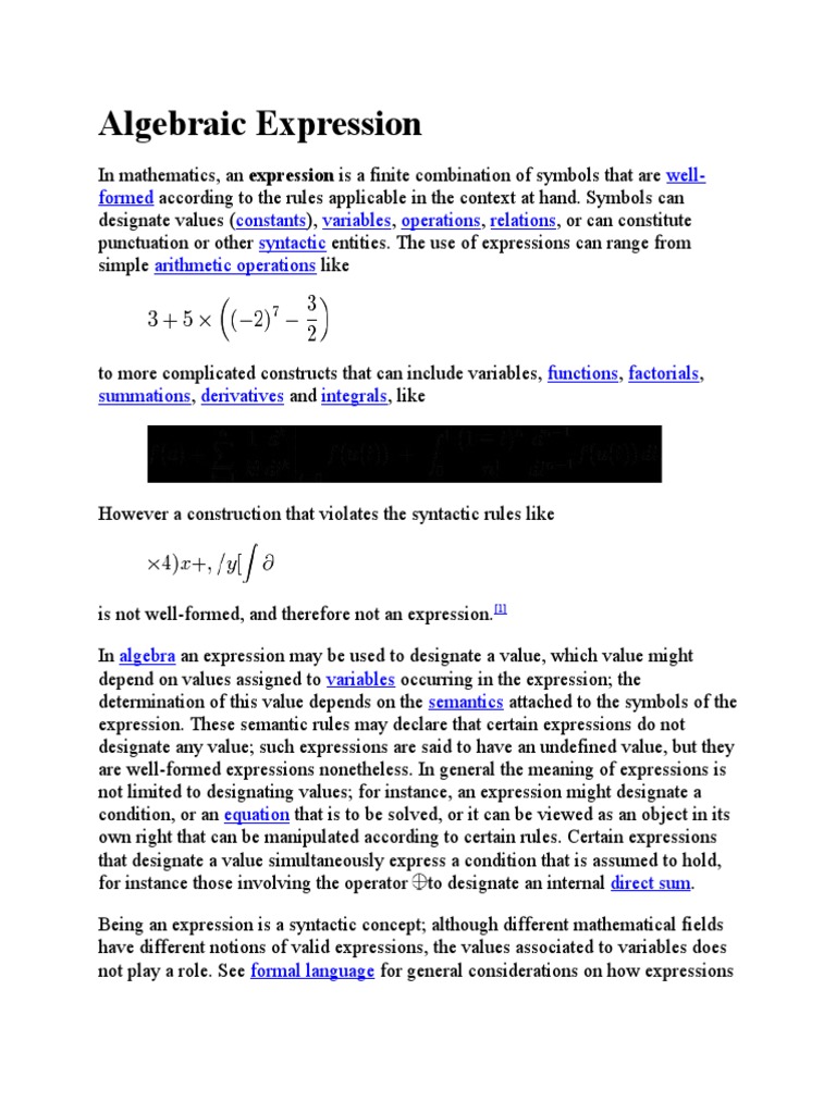 Algebraic Expression | PDF | Variable (Mathematics) | Mathematics
