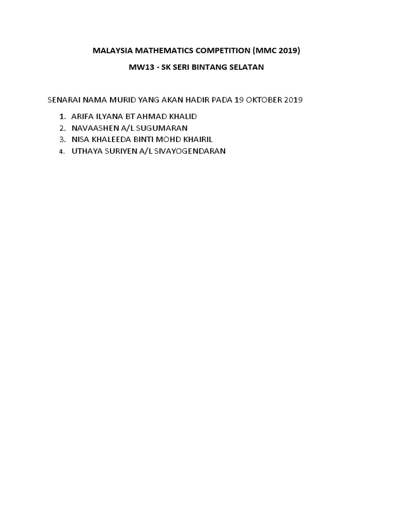 Malaysia Mathematics Competition | PDF