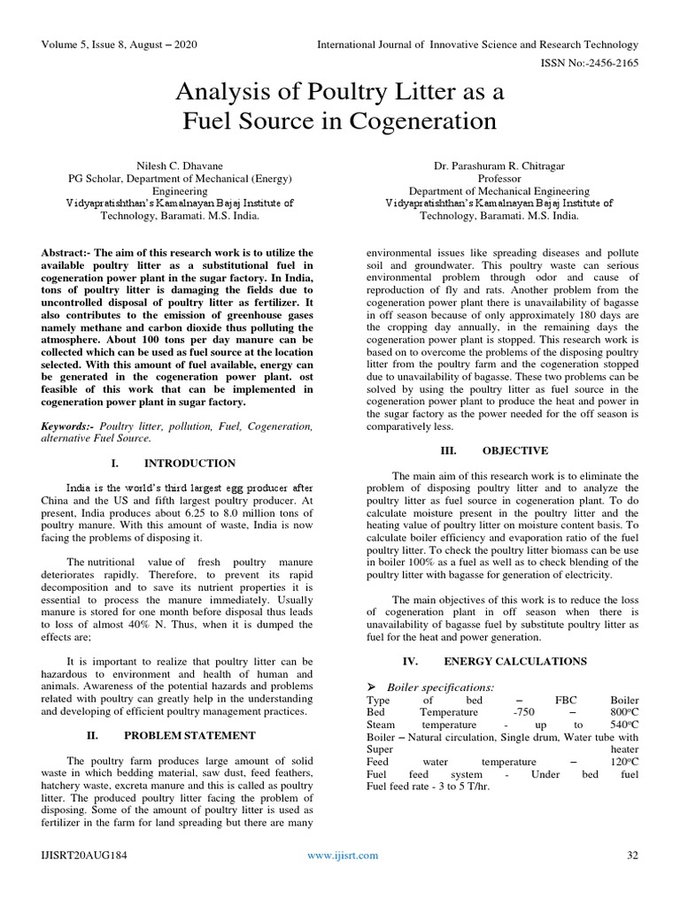 Analysis of Poultry Litter As A Fuel Source in Cogeneration | PDF ...