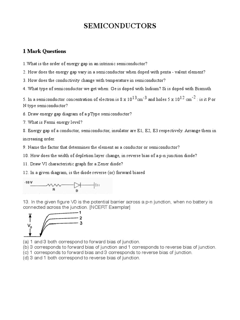 Semiconductors: 1 Mark Questions | PDF | P–N Junction | Semiconductors