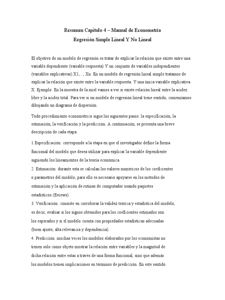 Resumen Capitulo 4 | PDF | Mínimos cuadrados ordinarios | Análisis de regresión