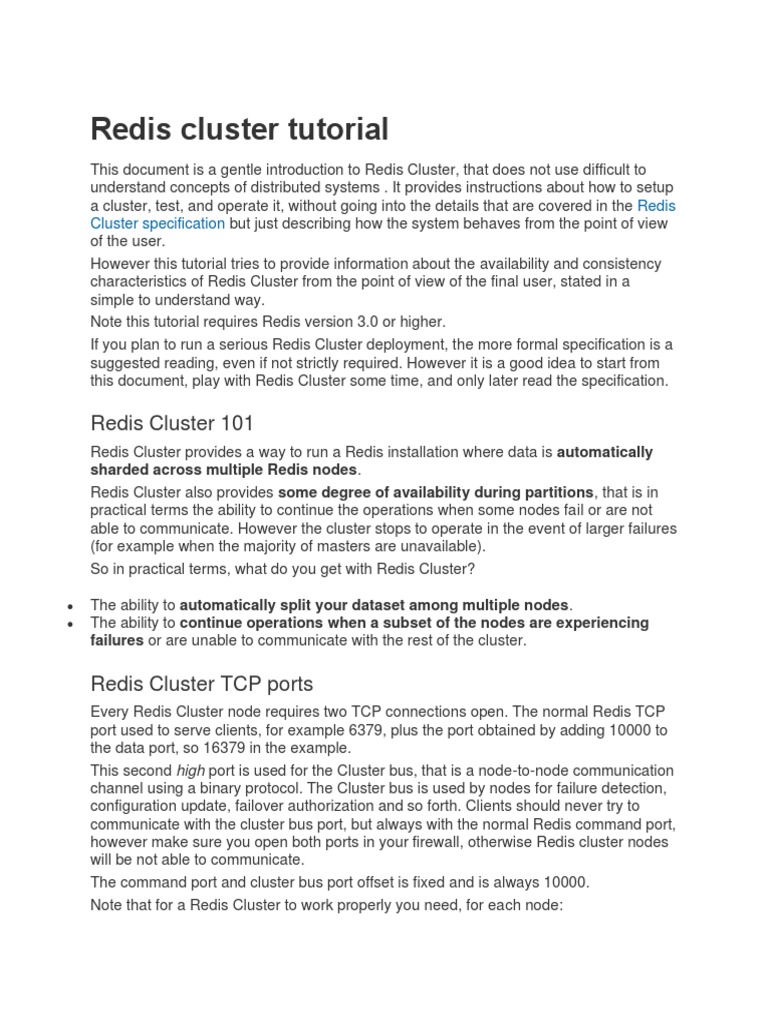 Redis Cluster Tutorial-1 | PDF | Port (Computer Networking) | Computer Cluster