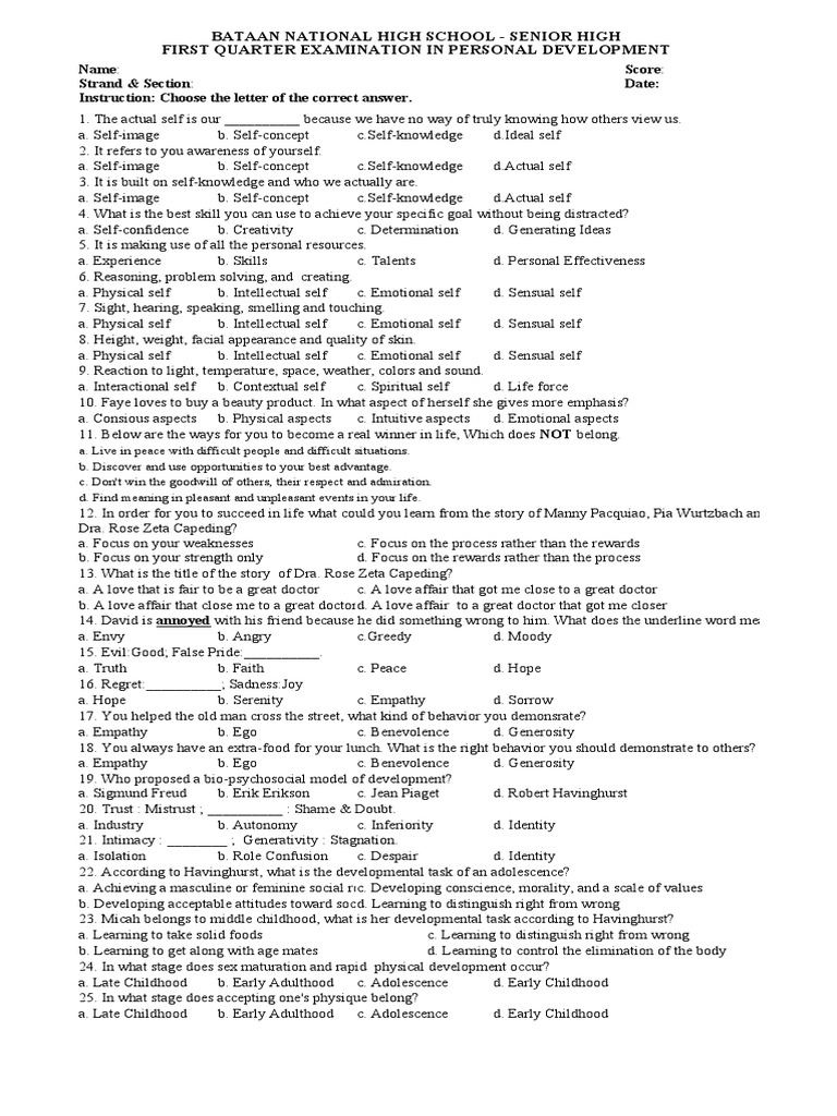 2ND Quarterly Exam Perdev | PDF | Adolescence | Anorexia Nervosa