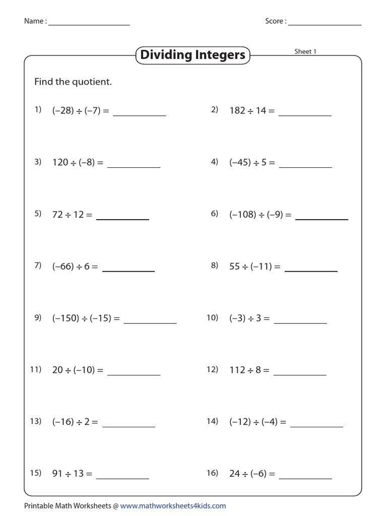 7 - Division of Integers | PDF
