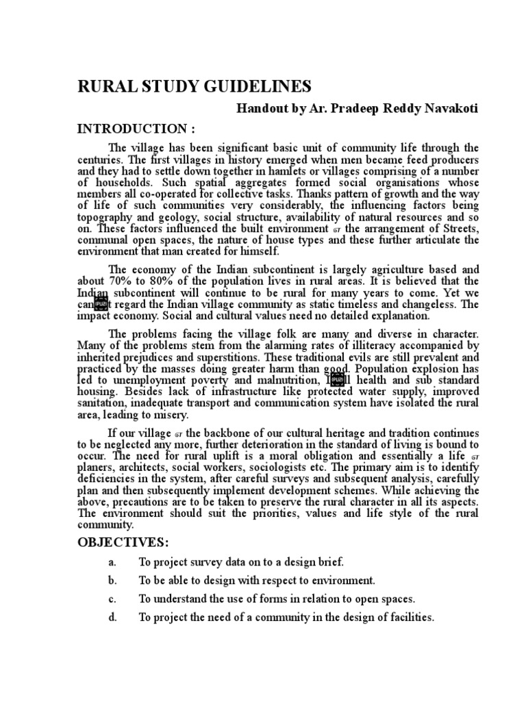 Rural Study Guidelines | PDF | Village | Infrastructure