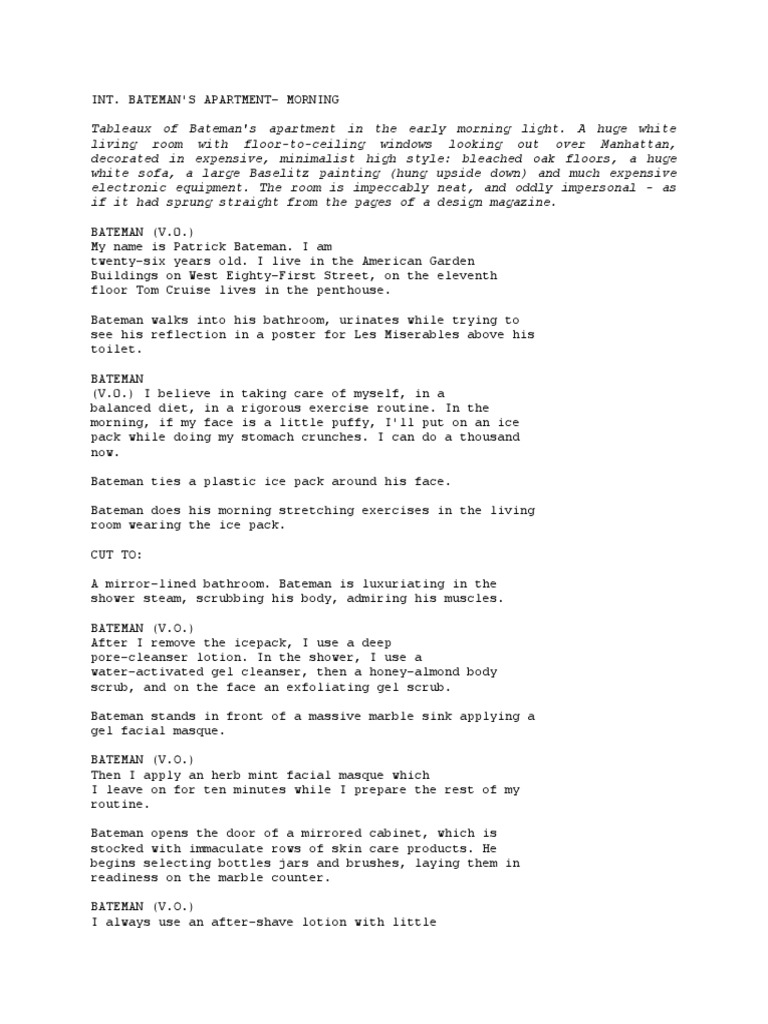 American Psyscho Script - Morning Routine | PDF