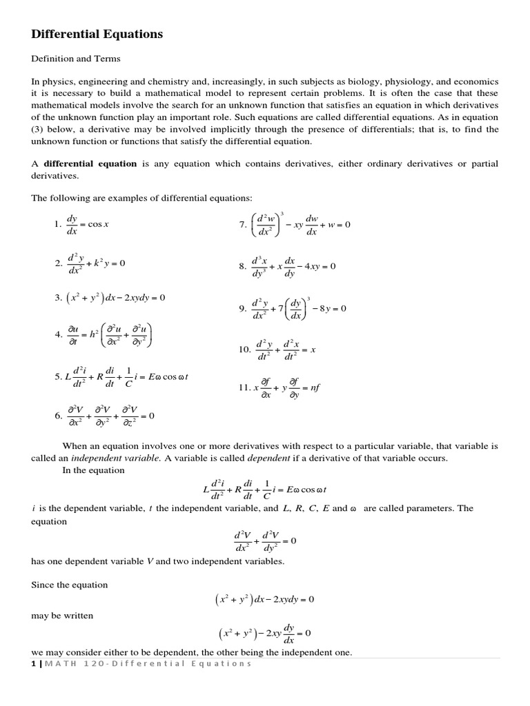 Handout 1 Basic Concepts and Elimination of Arbitrary Constants | PDF ...