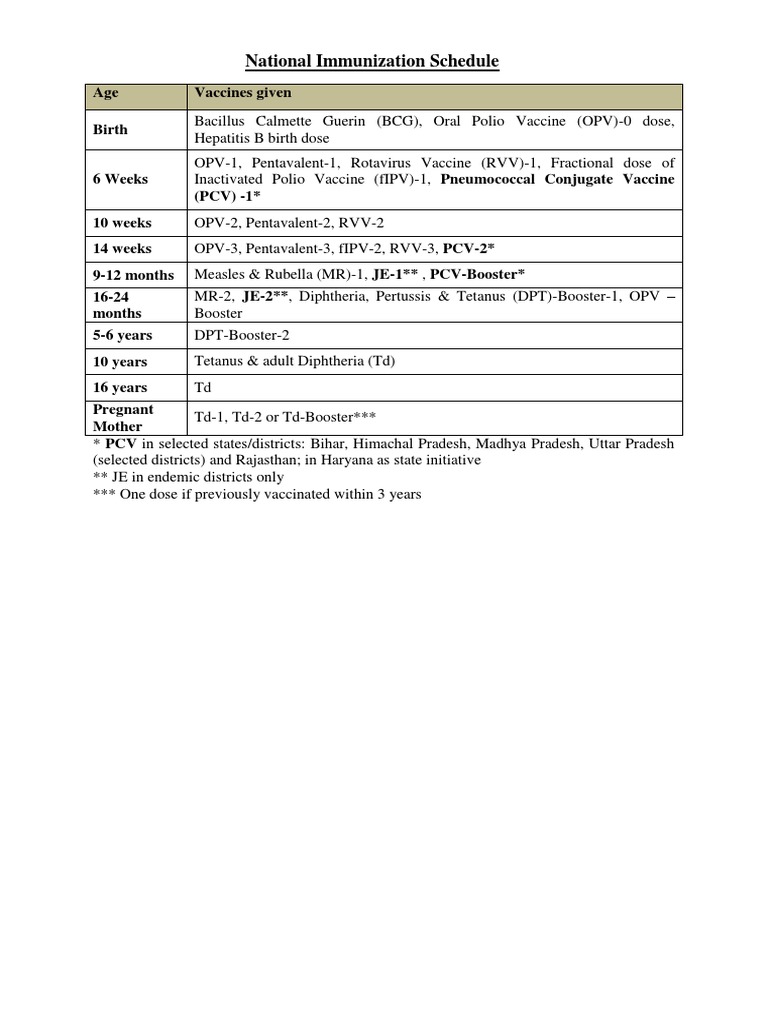 National - Immunization - Schedule PDF | PDF | Vaccines | Health Policy