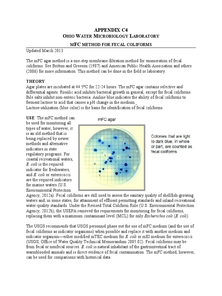 Appendix C4 - New - MFC Agar | PDF | Sodium Hydroxide | Escherichia Coli
