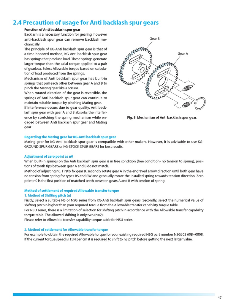 2.4 Precaution of Usage For Anti Backlash Spur Gears | PDF | Gear | Torque