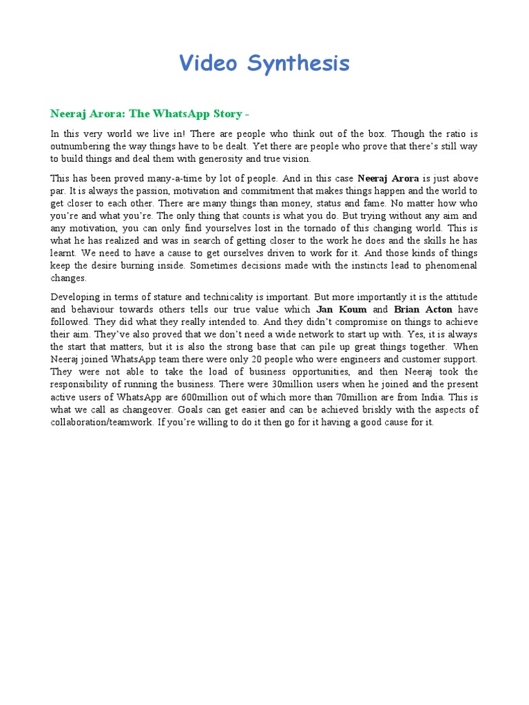 Neeraj Arora's Impact on WhatsApp Growth | PDF | Toleration | Motivation