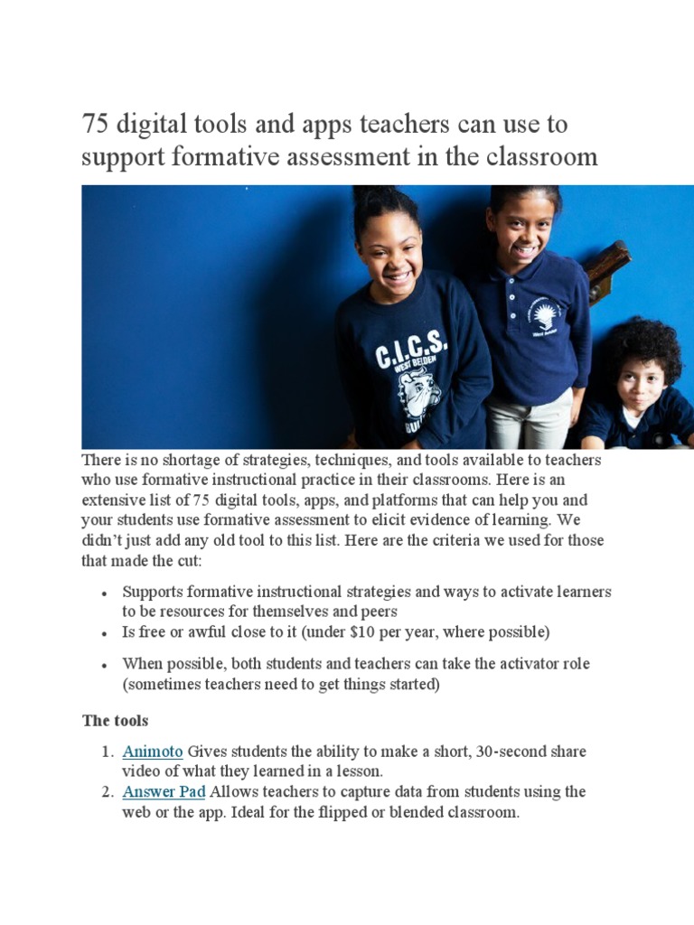 75 Digital Tools and Apps Teachers Can Use To Support Formative ...