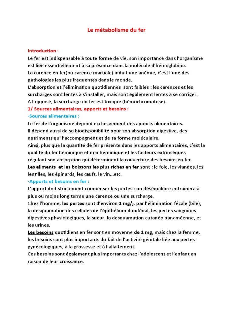 Métabolisme du fer et ses enjeux | PDF | Biologie | Spécialités médicales