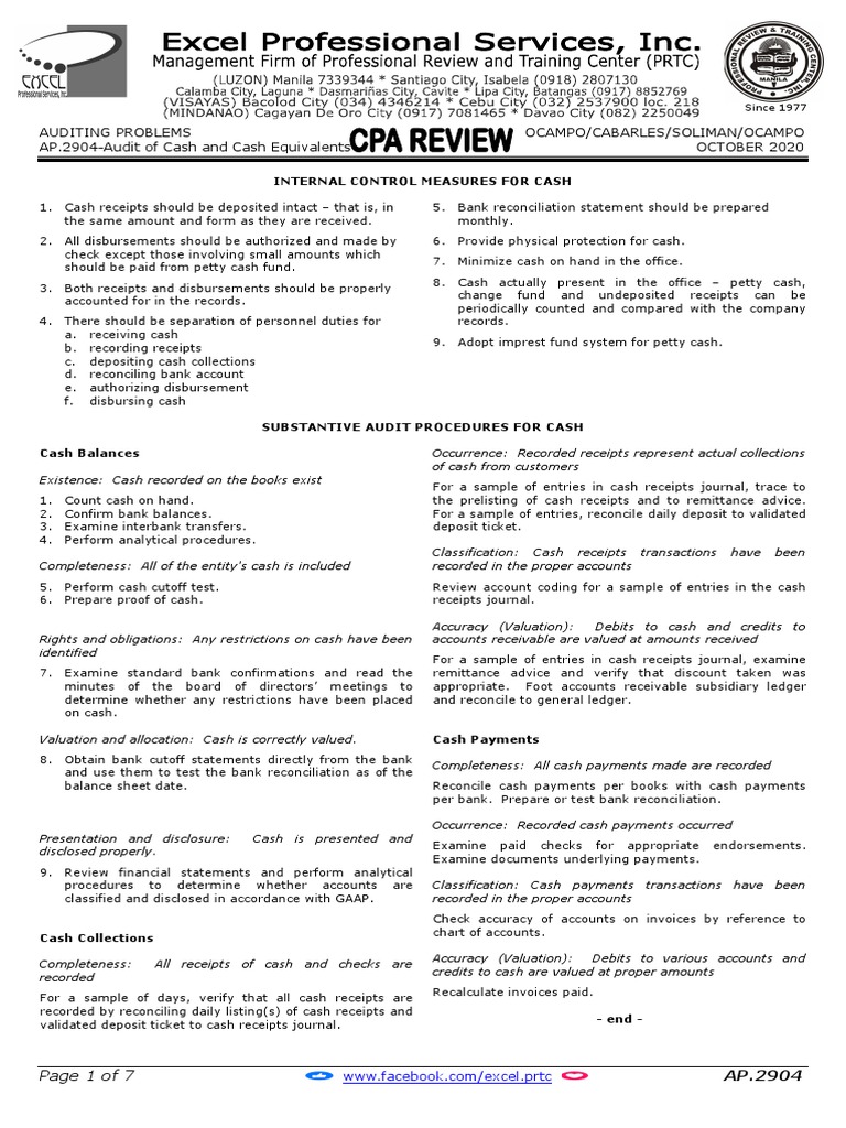AP.2904 - Cash and Cash Equivalents. | PDF | Cheque | Debits And Credits