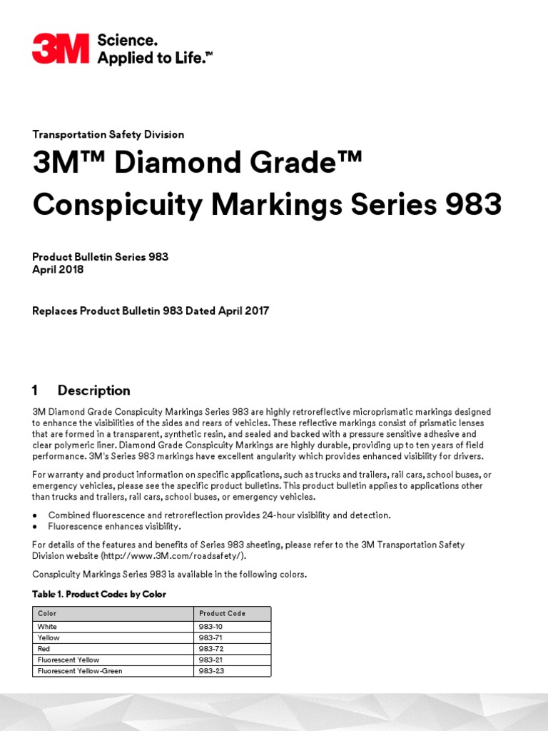 3M™ Diamond Grade™ Conspicuity Markings Series 983: Transportation ...