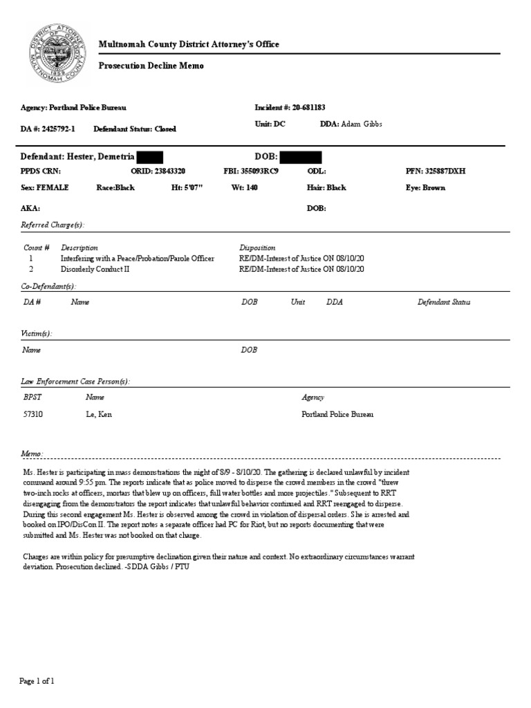 Prosecution Decline Memo - Redacted | PDF | Crime & Violence | Crime ...