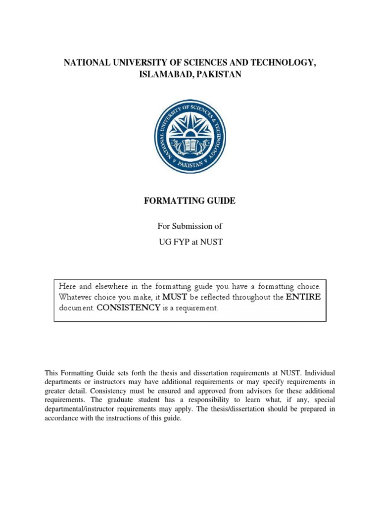 Formatting Guide UG FYP NUST 2017 | PDF | Thesis | Academic Degree