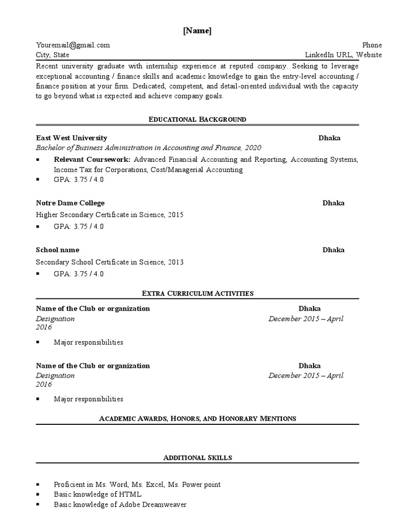 Entry Level Resume Sample MSWord | PDF