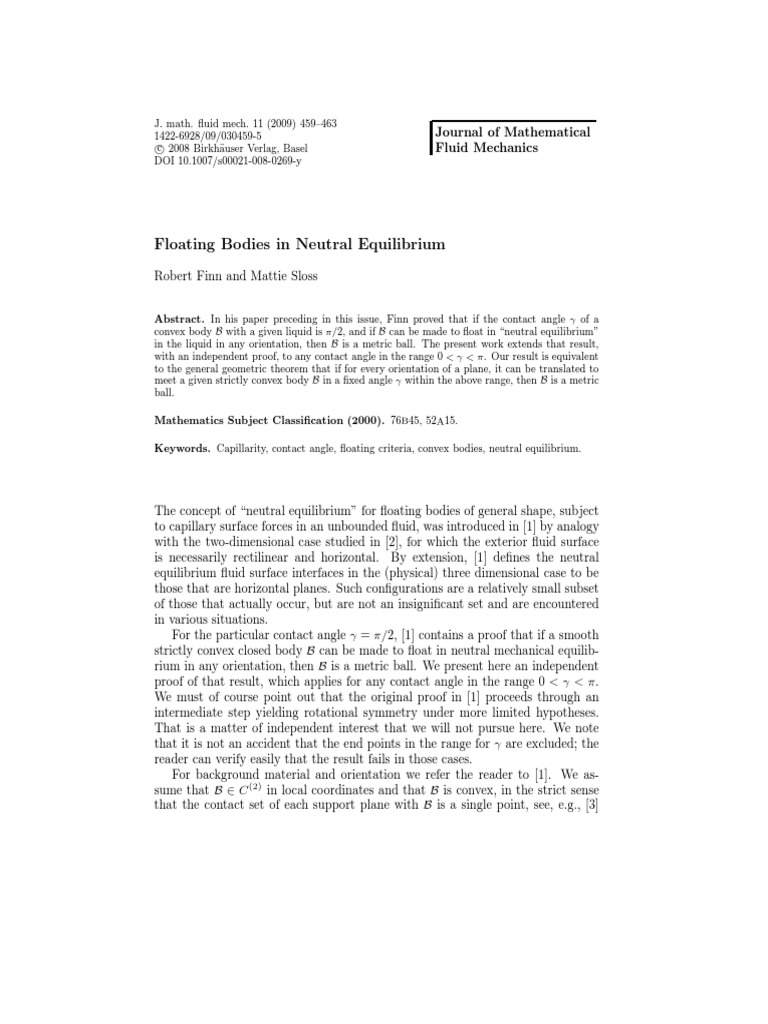 Floating Bodies in Neutral Equilibrium | PDF | Curvature | Angle