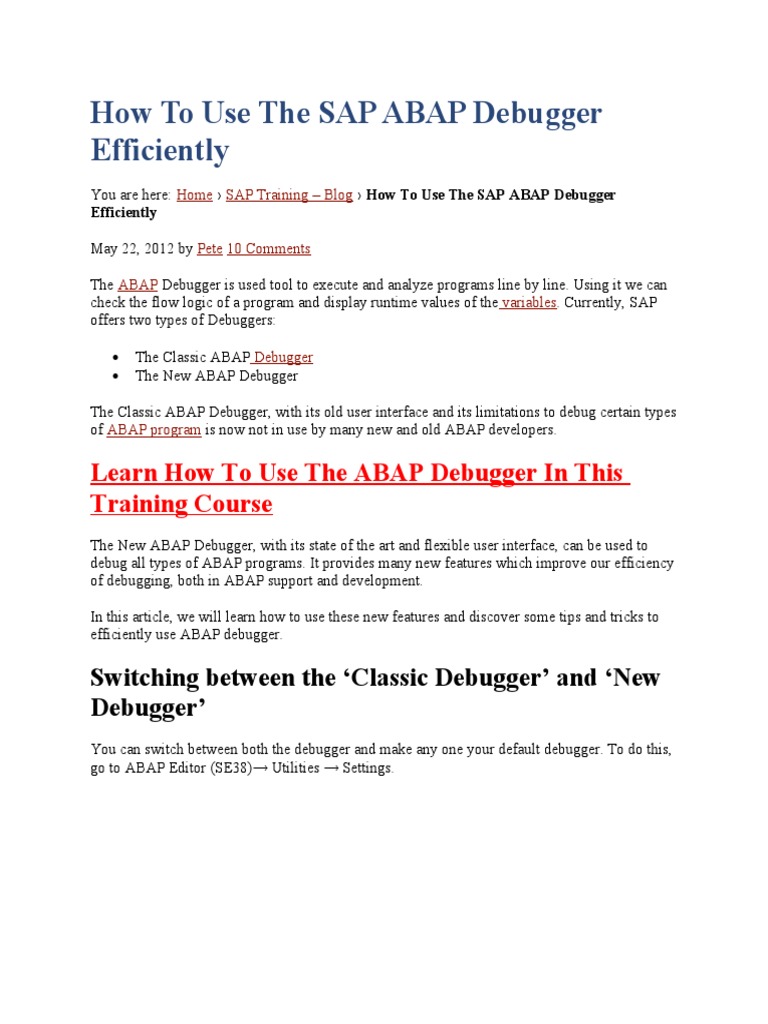 Abap How To Debug Efficiently Pdf Debugging Computer Programming