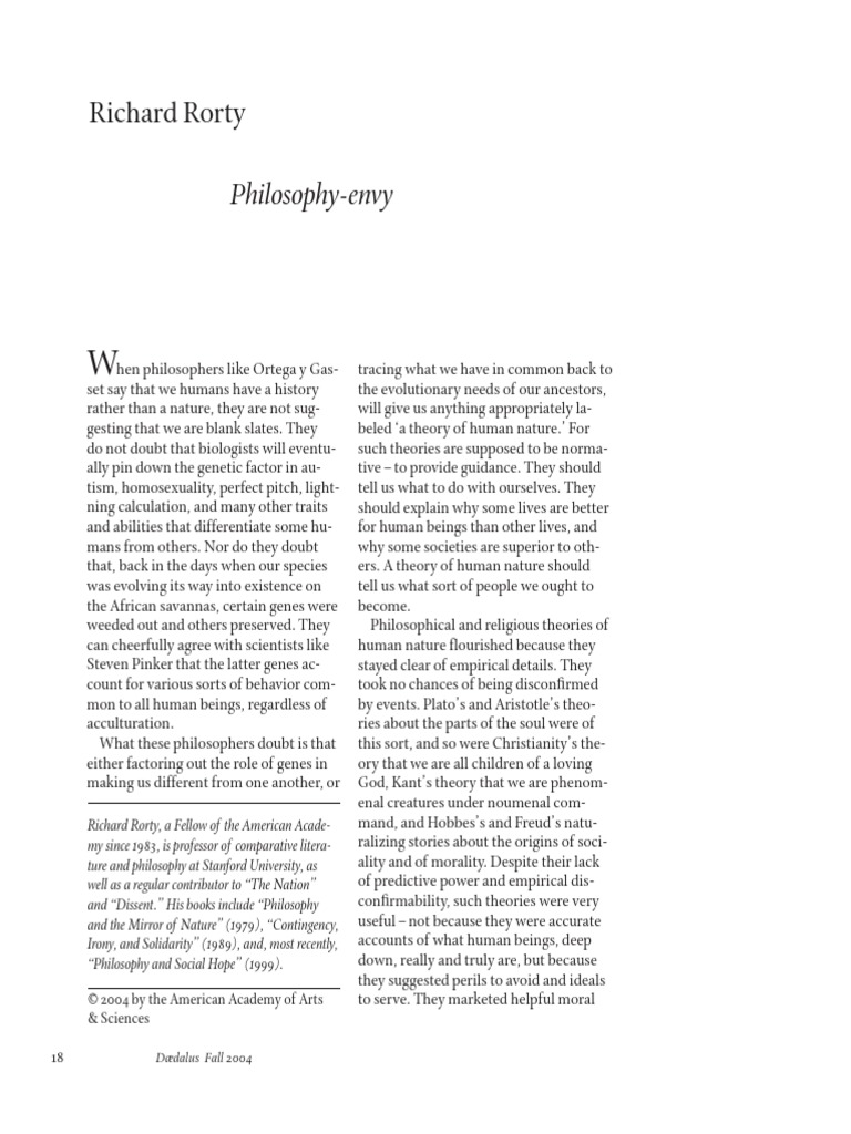 Richard Rorty, Philosophy-Envy PDF | Download Free PDF | Cognitive ...