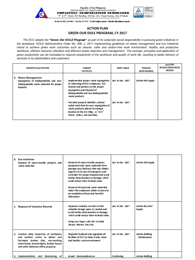 Action Plan Green Our Dole Program, Cy 2017 | PDF | Waste Management ...