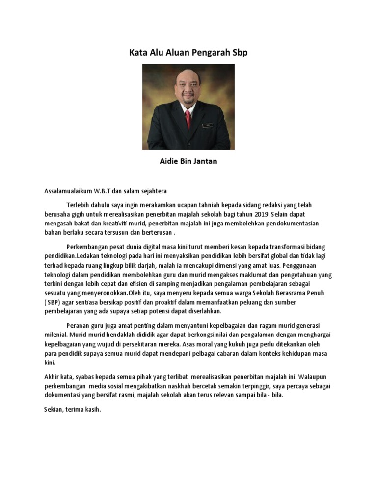 Kata Alu Aluan Pengarah SBP | PDF