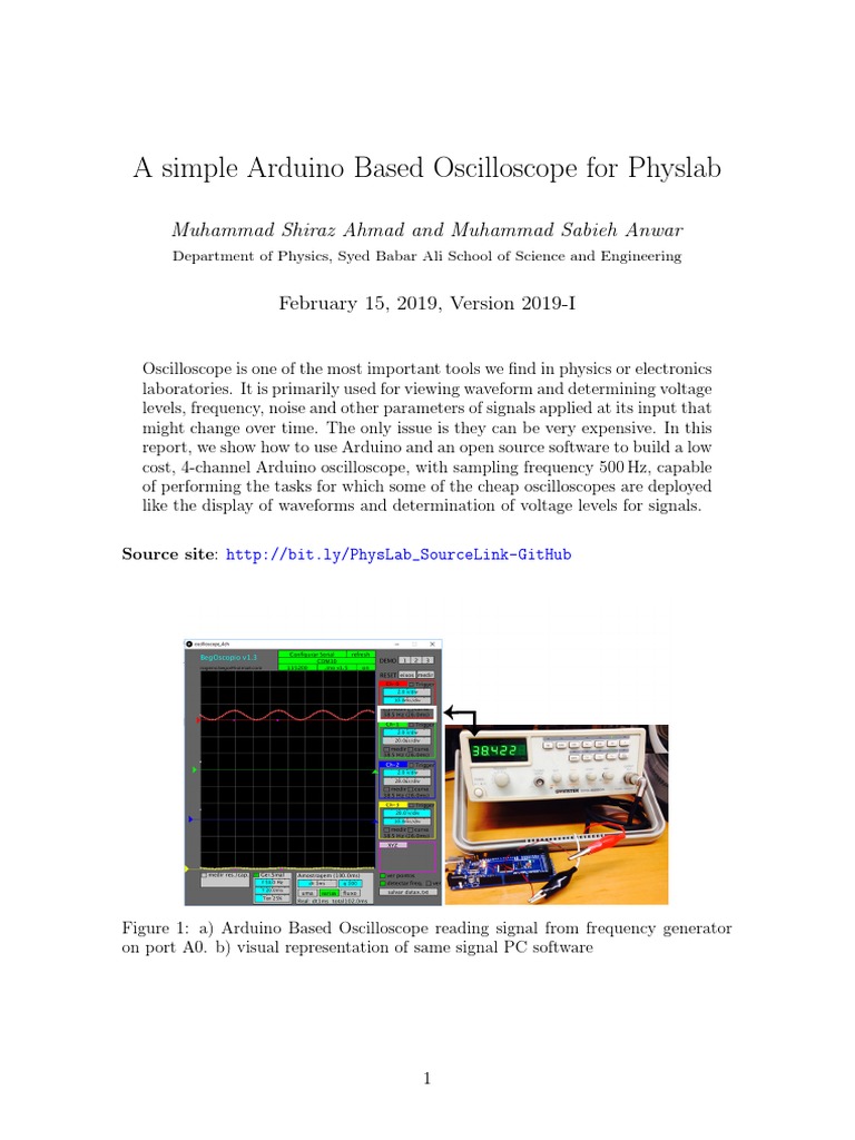 A Simple Arduino Based Oscilloscope For Physlab: Muhammad Shiraz Ahmad and Muhammad Sabieh Anwar ...