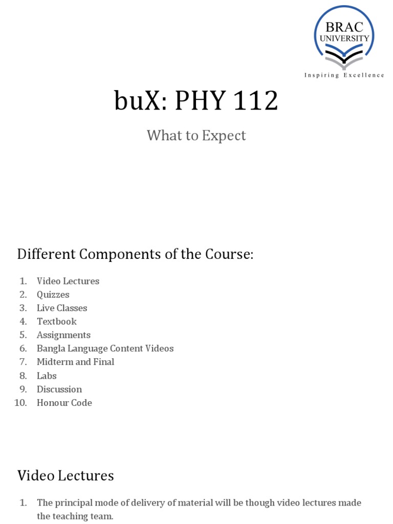 Bux: Phy 112: What To Expect | PDF | Lecture | Textbook