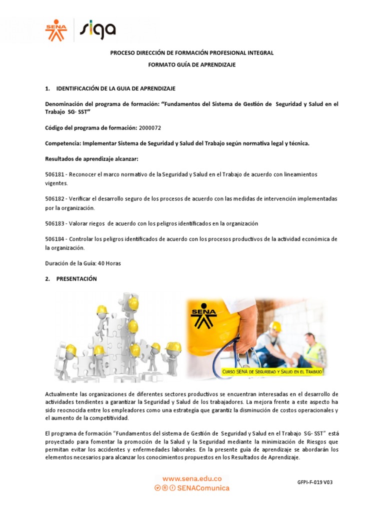 Gfpi-F-019 - Guia - de - Aprendizaje Fundamentos SG SST - 3 | PDF | Evaluación | Aprendizaje