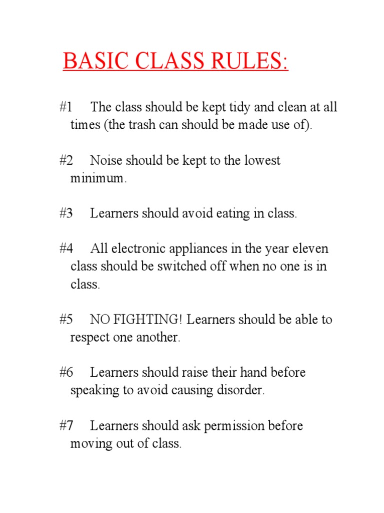 Year 11 Class Rules | PDF