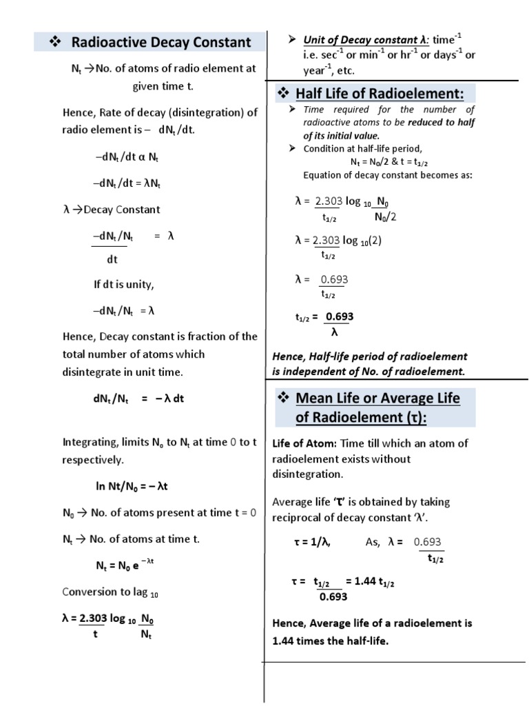 Radioactive Decay Constant - Notes PDF | PDF | Radioactive Decay ...