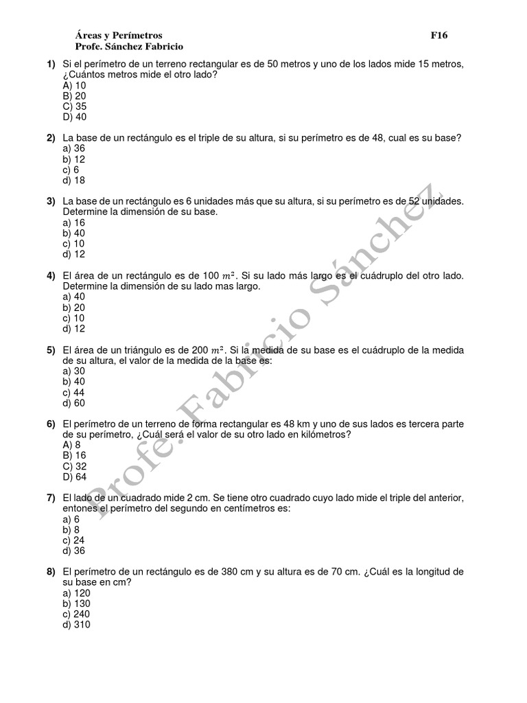 Areas y Perim | PDF | Triángulo | Rectángulo