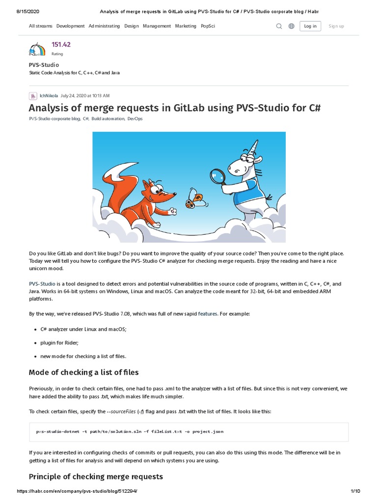 Analysis of Merge Requests in GitLab Using PVS-Studio For C# - PVS-Studio Corporate Blog - Habr ...