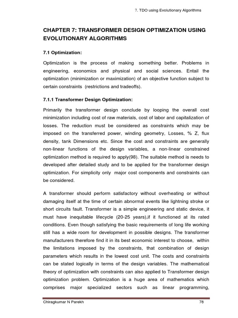 Chapter 7: Transformer Design Optimization Using Evolutionary Algorithms | PDF | Genetic ...