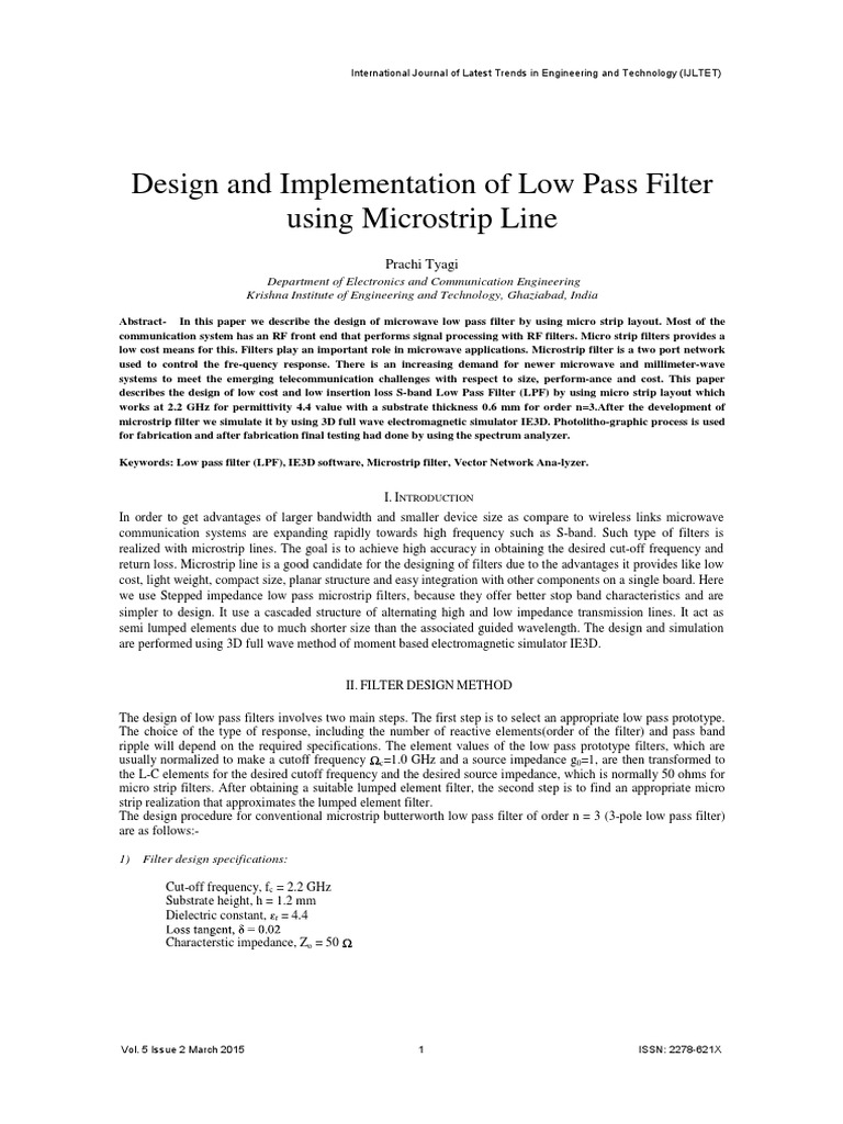 Design and Implementation of Low Pass Filter Using Microstrip Line | PDF | Filter (Signal ...