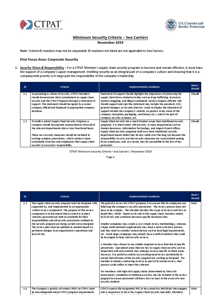 CTPAT Minimum Security Criteria MSC For Sea Carriers | PDF | Computer ...