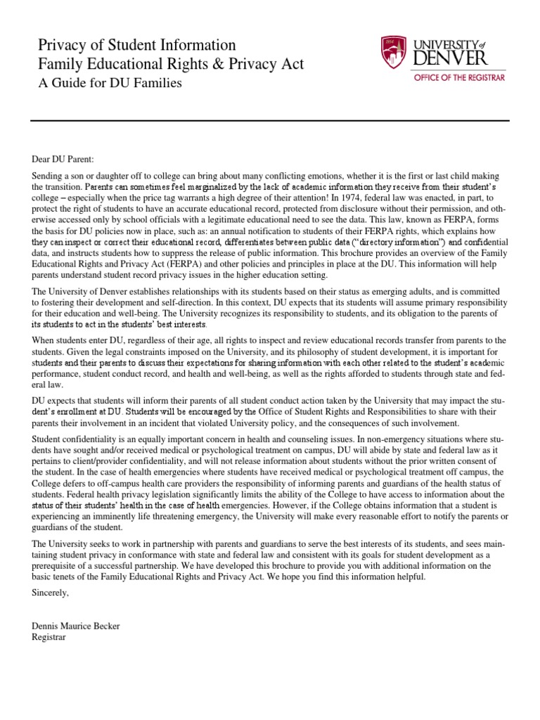 Privacy of Student Information Family Educational Rights & Privacy Act ...