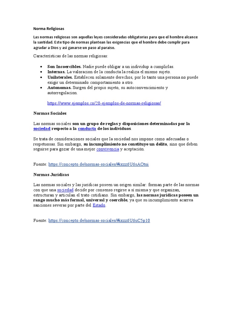 Características de las Normas Religiosas | PDF