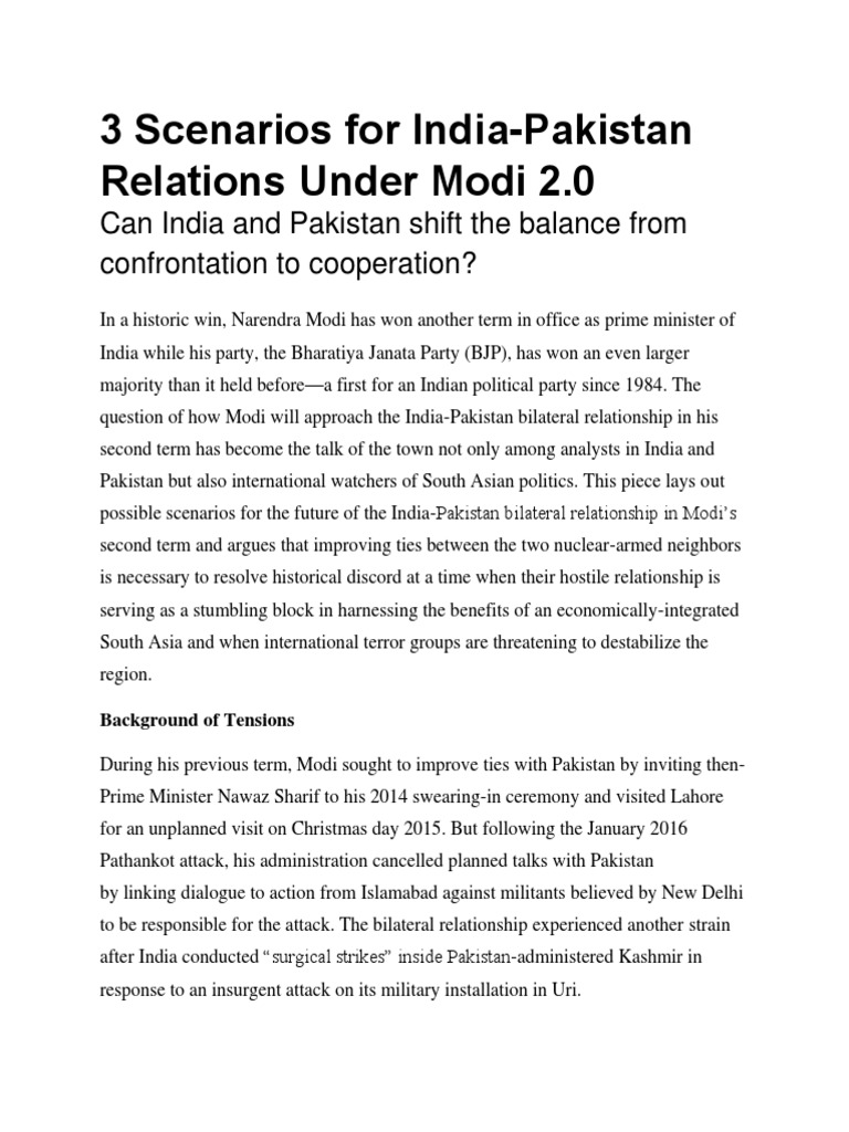 Three Scenarios for India-Pakistan Relations Under Modi 2.0: Improved ...