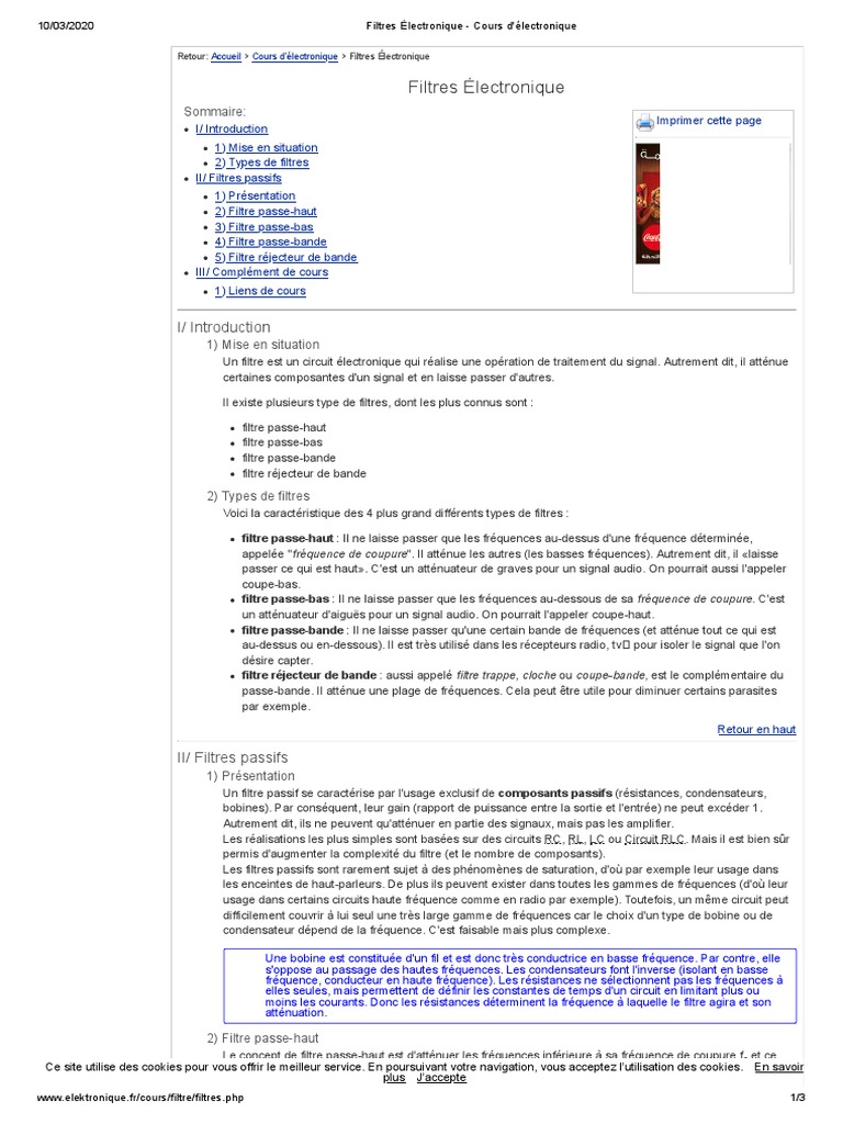 Cours sur les Filtres Électroniques | PDF | Filtre (électronique ...